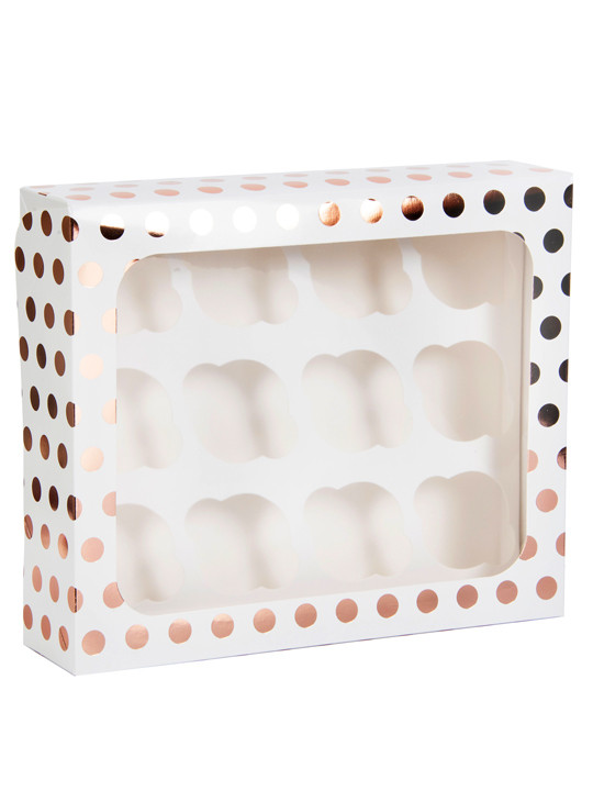 Rose Gold Polka Dot Cupcake Box - Holds 12